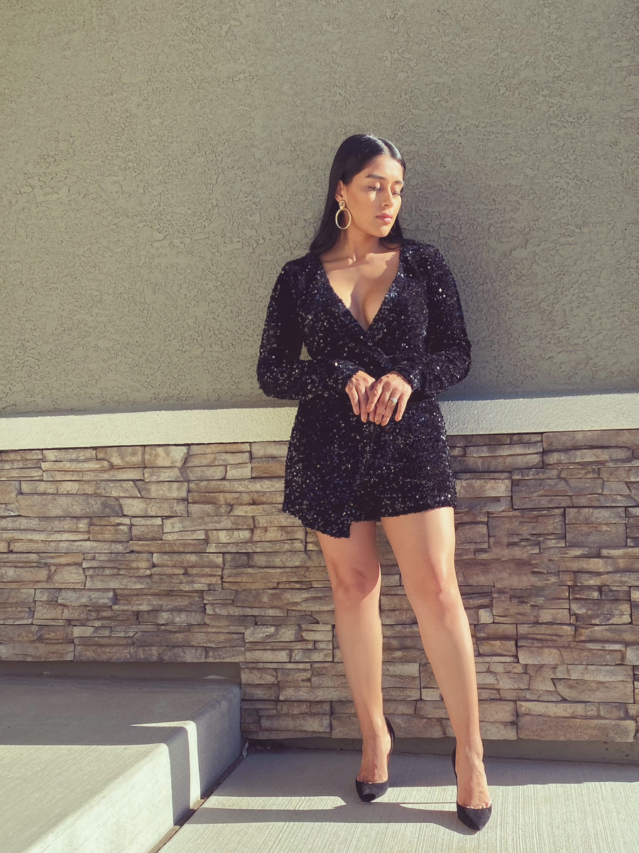 Farrah Black Sequin Romper – Uncommon Lux